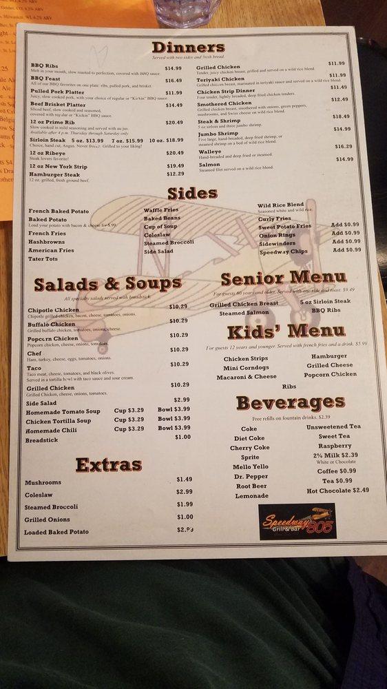 Menu at Speedway 805 Grill & Bar, Grand Forks