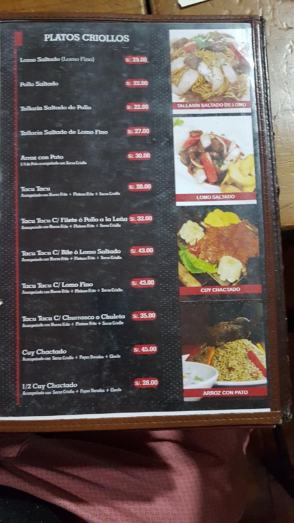 Carta del restaurante El Tambo II, Cieneguilla