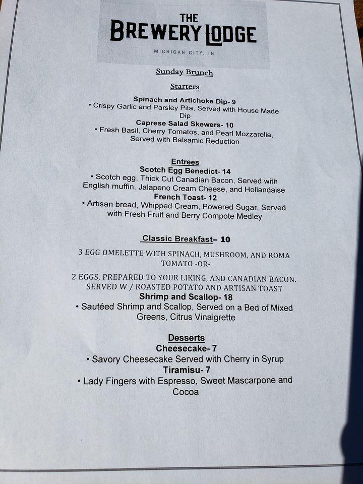 Menu at The Brewery Lodge & Supper Club, Michigan City