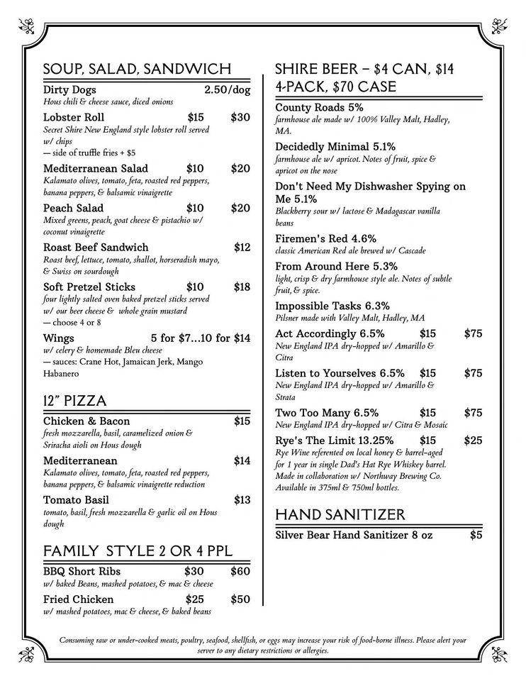 Menu at Shire Beer Co. pub & bar, Dalton