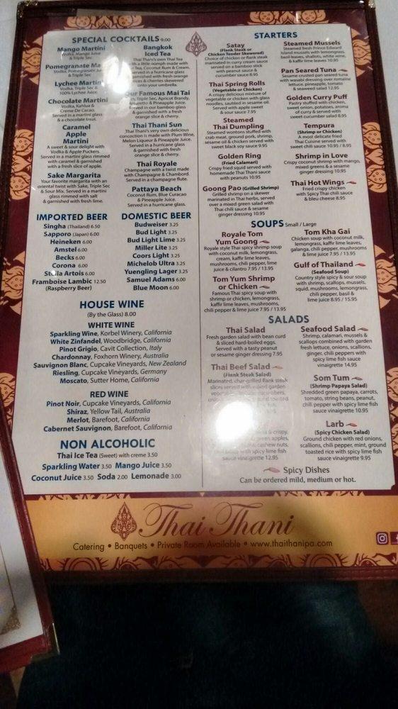 Menu at Thai Thani Authentic Thai Cuisine restaurant, Stroudsburg, 768 ...