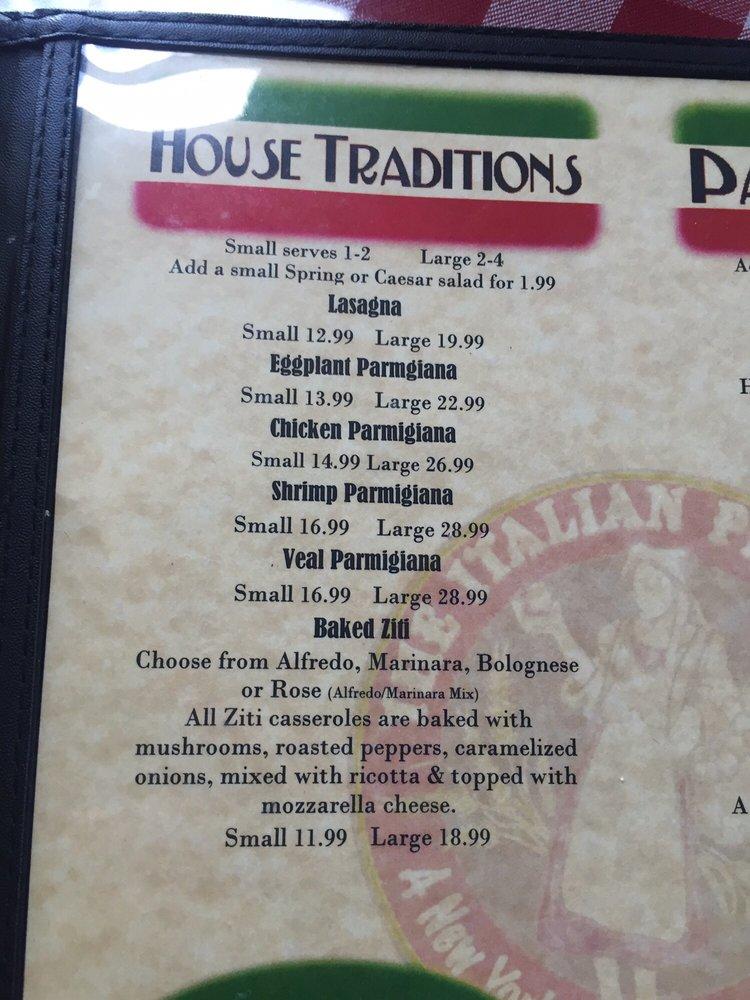 Menu at The Italian Peasant pizzeria, Tubac