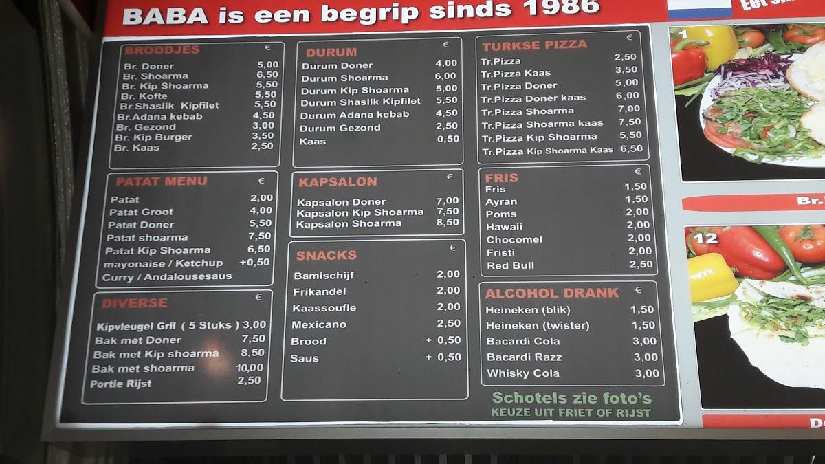 Menu at Baba, Utrecht