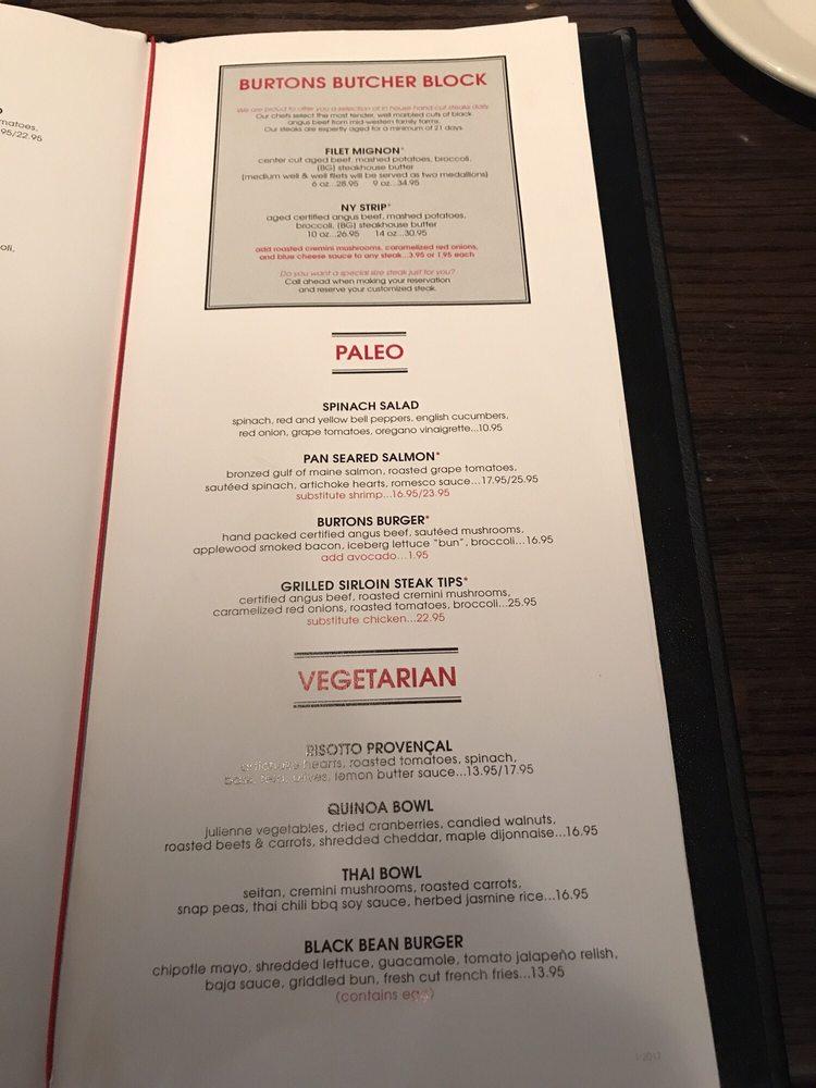 Menu at Burtons Grill & Bar, Mount Pleasant