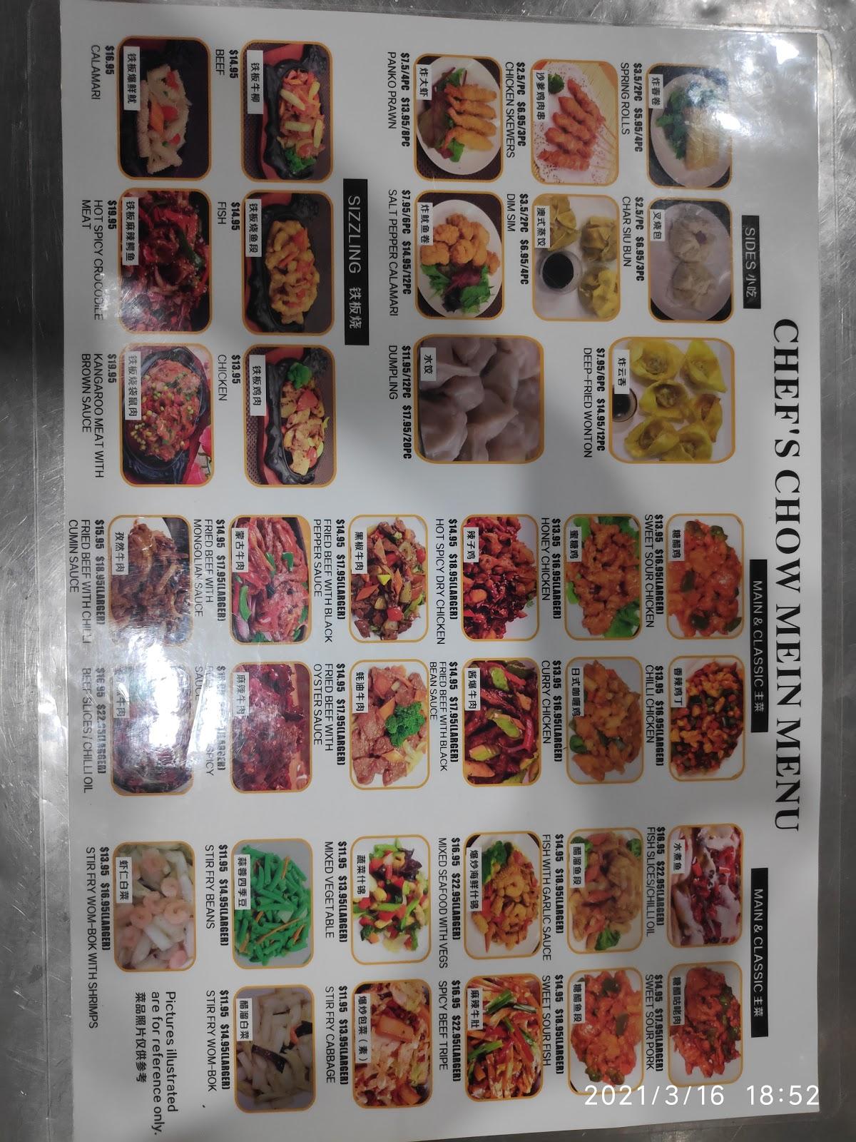 Carta del restaurante Chef's Chow Mein, Surfers Paradise