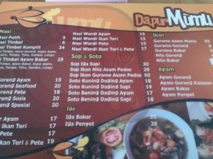 Menu at Dapur MUMU restaurant, Bogor, Jln. Sukasari 1