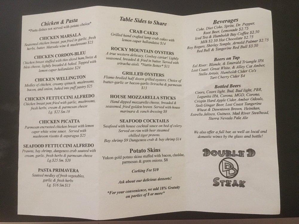 Menu at Double D Steak LLC steakhouse, Fortuna