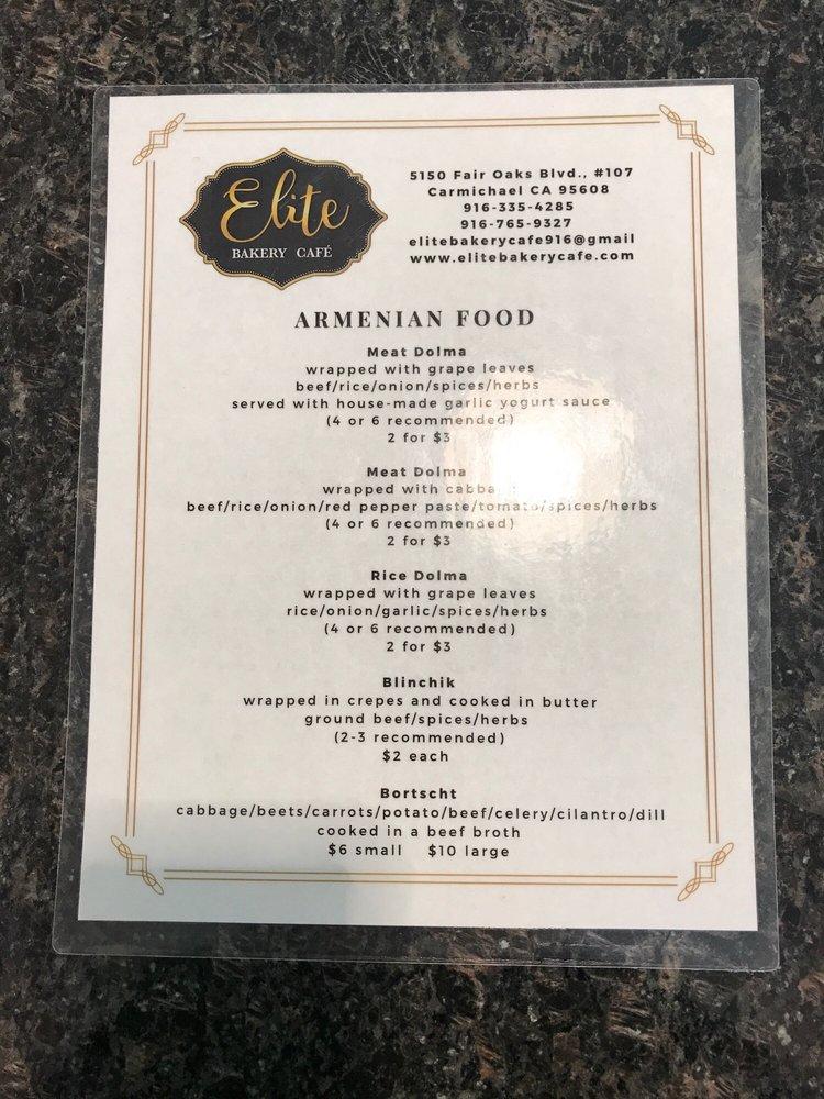 Menu at Elite Bakery Cafe, Carmichael