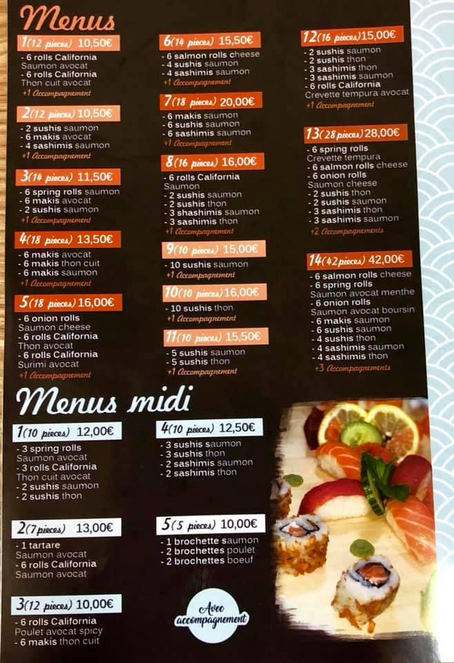 Menu au First SUSHI restaurant, Montluel