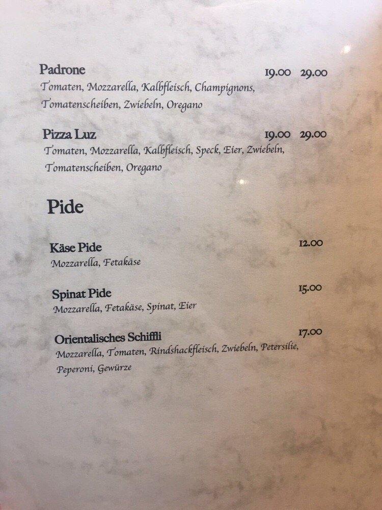 Menu at Fontana Restaurant & Bar, Kriens