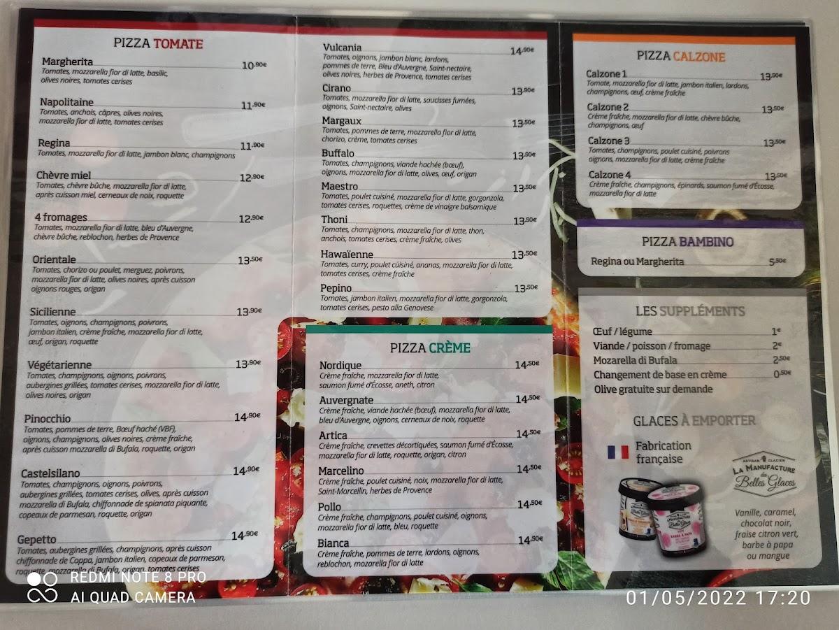 Carta de pizzería LE PINOCCHIO PIZZA, Paray-le-Monial