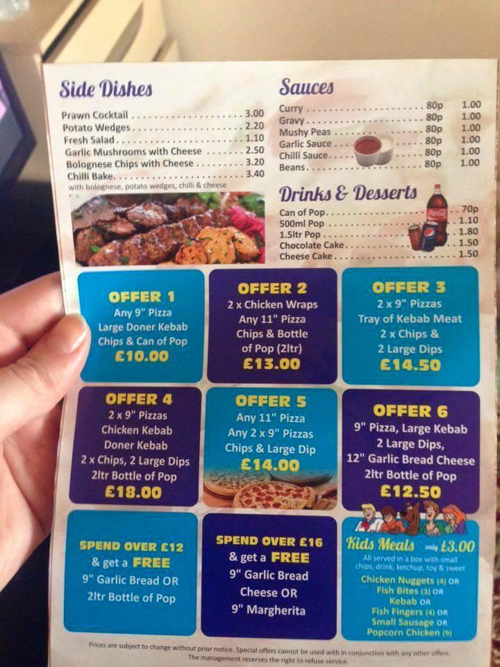 Menu at Rob's Fish Bar felling, Gateshead