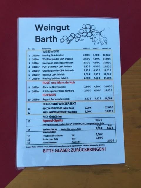 Menu at Weingut Barth, Kirschroth