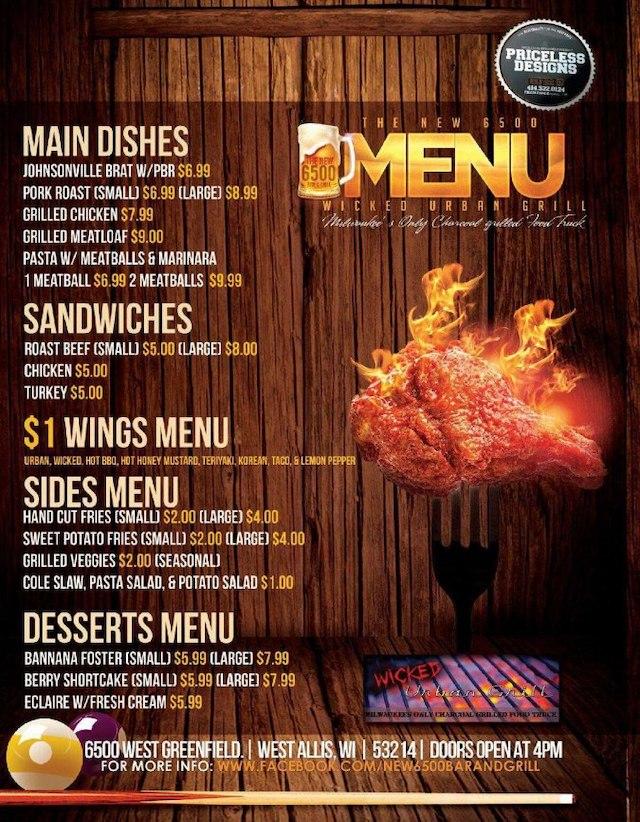 Menu at Wicked Urban Grill, Milwaukee, W Greenfield Avenue