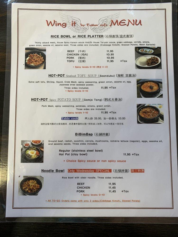 Menu at Wing It cafe, Norman