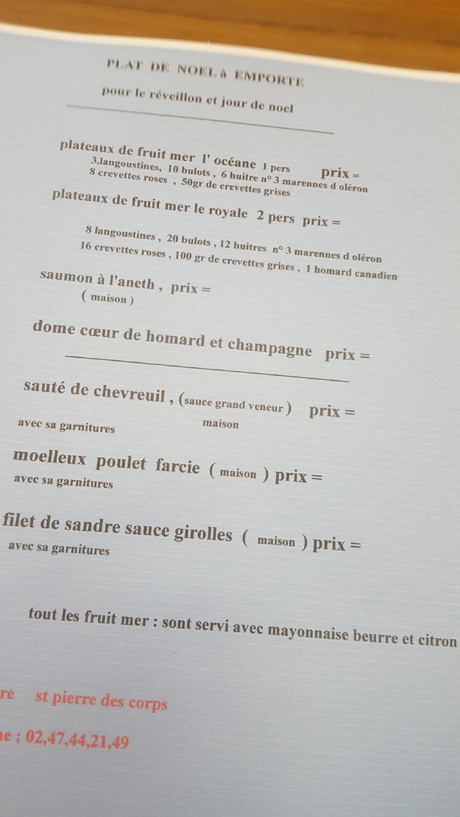 Menu at Cafe de la Gare, Saint-Pierre-des-Corps