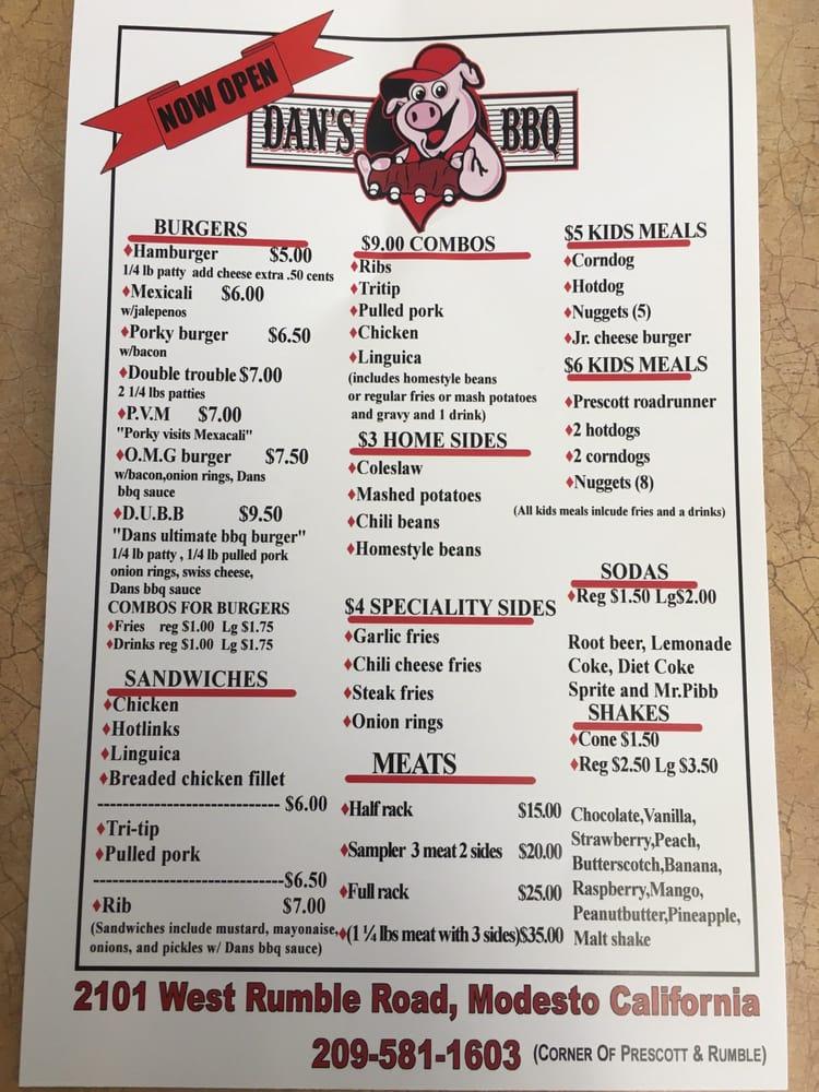 Menu at Dan’s BBQ, Modesto