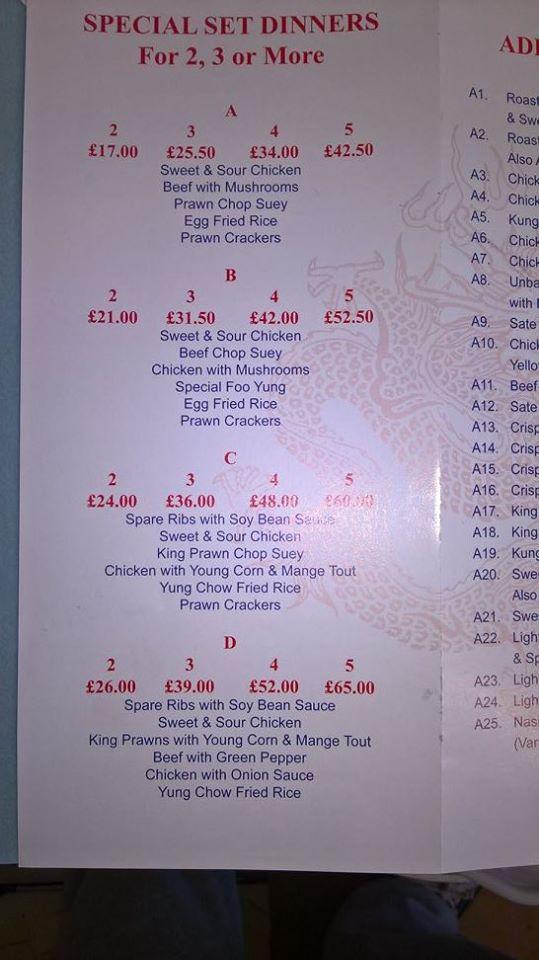 Menu at Dragon House fast food, Cheddar