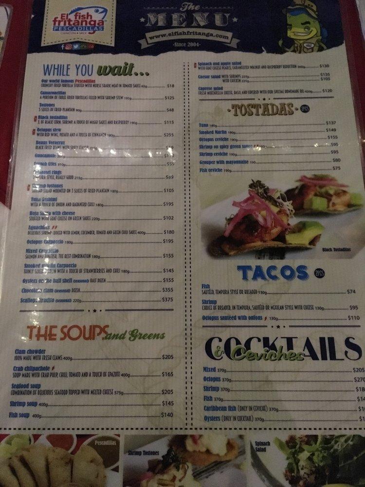 Menu at El Fish Fritanga restaurant, Cancún, Blvd. Kukulcan