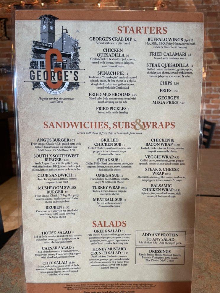 Menu at Henderson George's Restaurant, Henderson