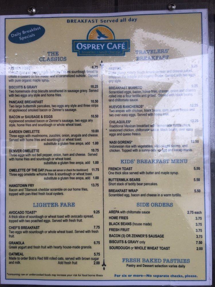Menu at Osprey Café cafe, Seaside