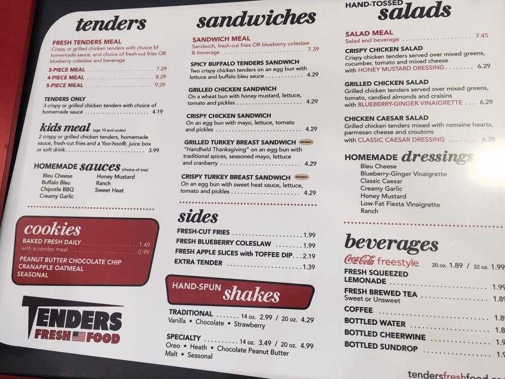 Menu at Tenders PDQ fast food, Cornelius