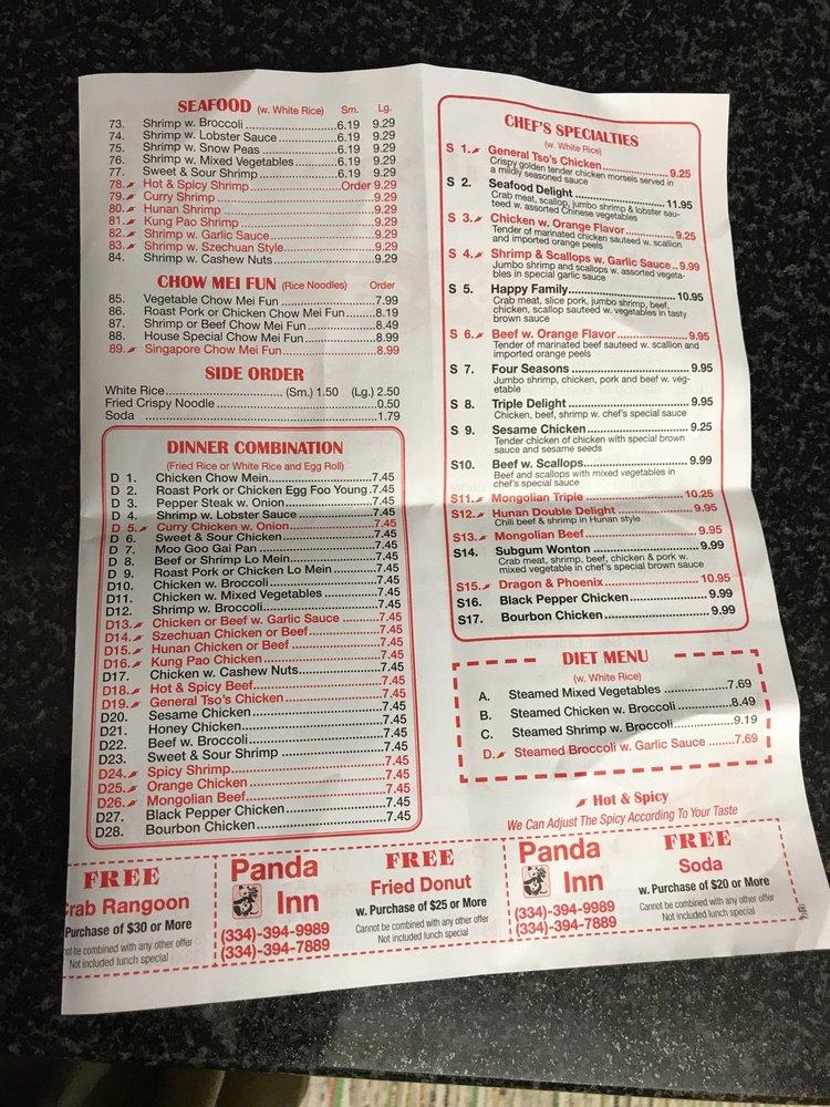 Menu at Panda Inn restaurant, Montgomery, Atlanta Hwy