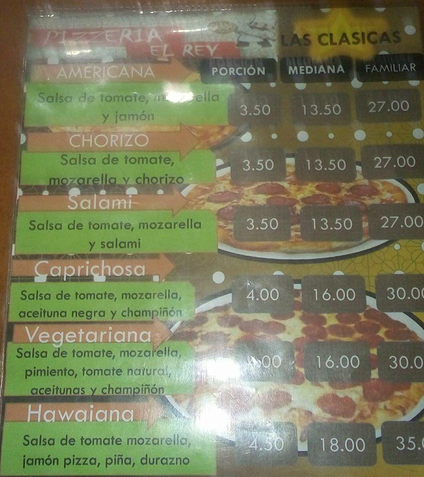 Menu at Pizzeria El Rey, La Esperanza