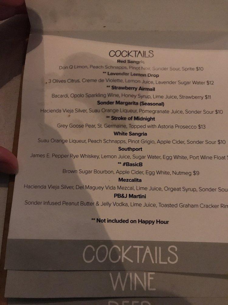Menu at Sonder steakhouse, Bakersfield