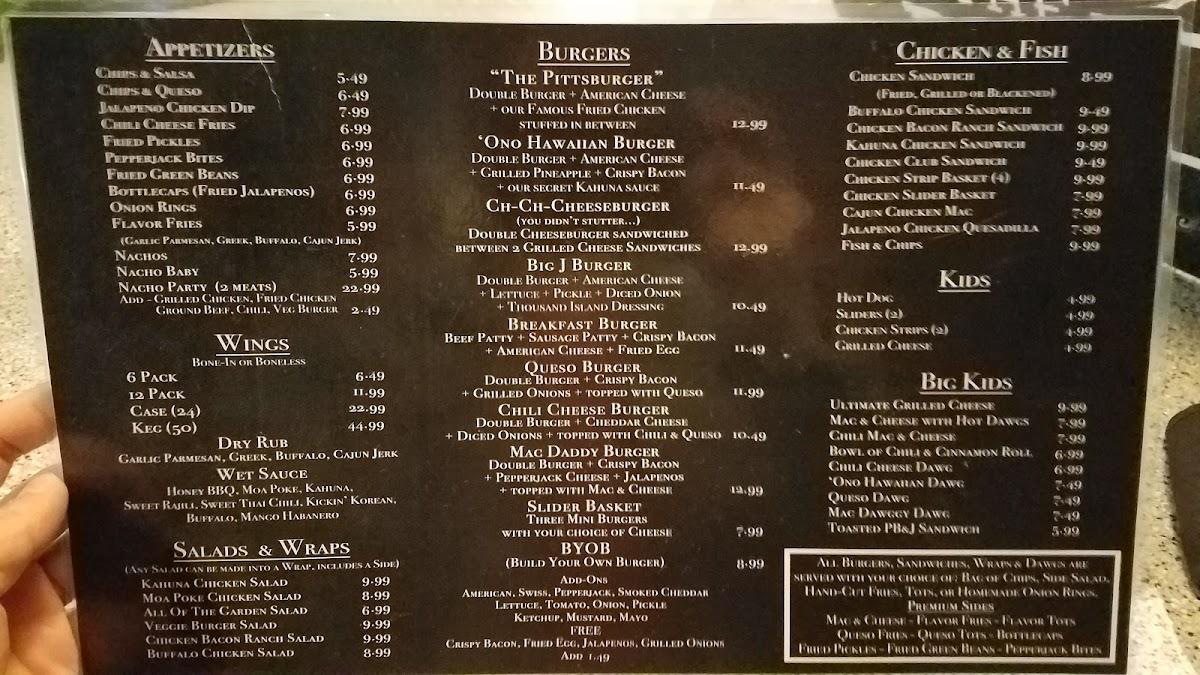 Menu at The Pitt pub & bar, Pittsburg