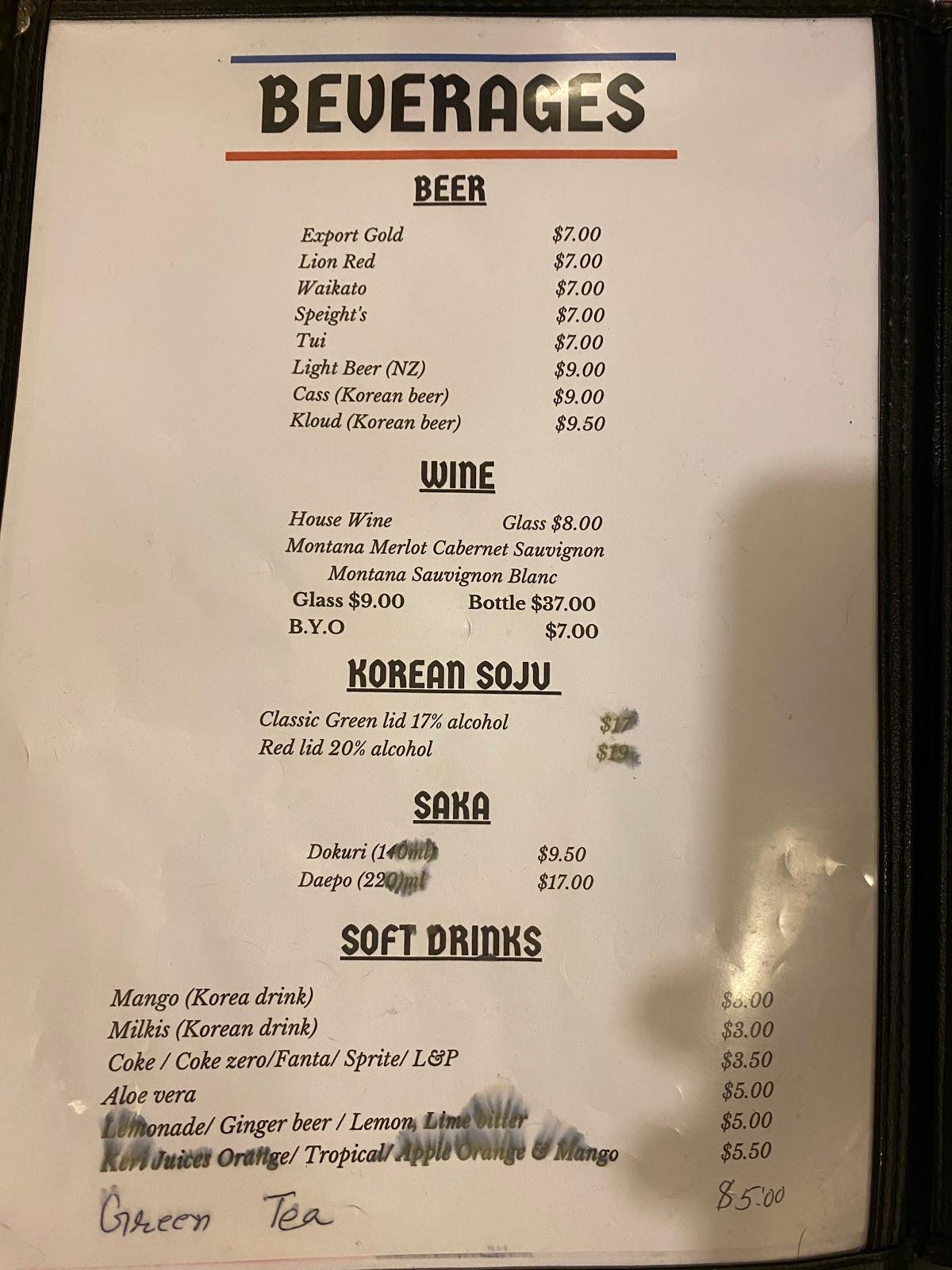 Menu at Yaki Yaki Korean Restaurant, Rotorua