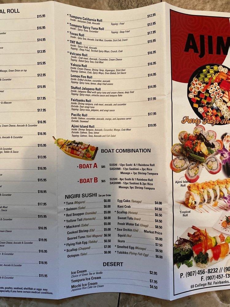 Menu at Ajimi restaurant, Fairbanks, 69 College Rd