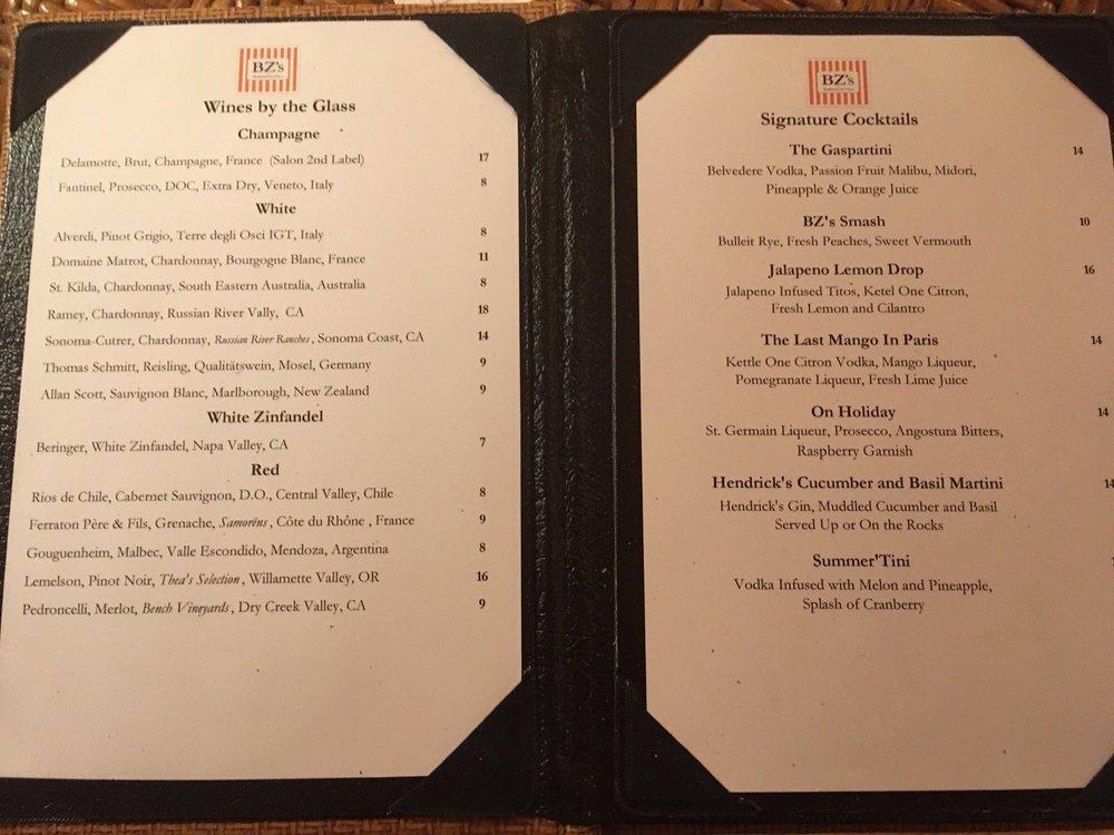 Menu at BZ's pub & bar, Boca Grande