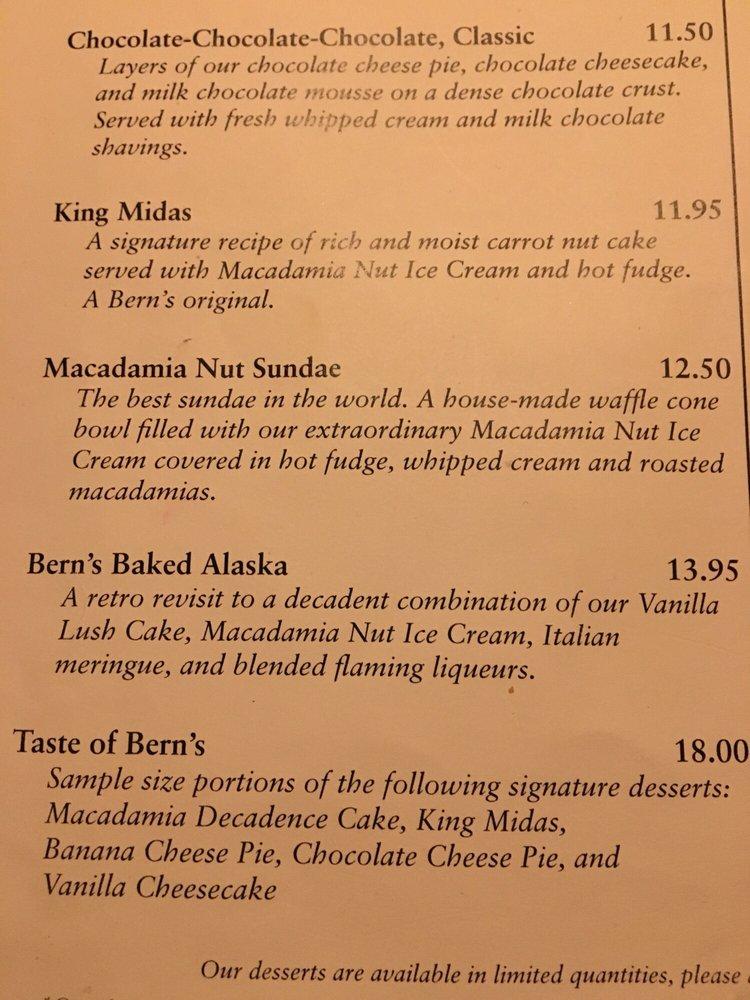 Menu at Bern's Steak House pub & bar, Tampa, S Howard Ave