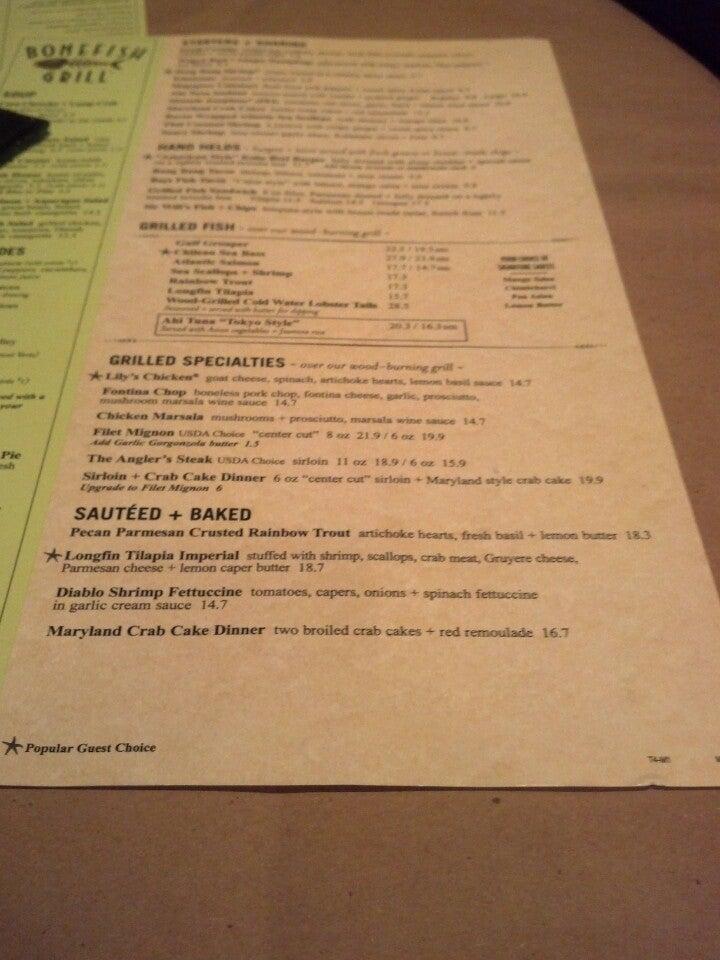 Menu at Bonefish Grill restaurant, East Brunswick, 335 State Route 18