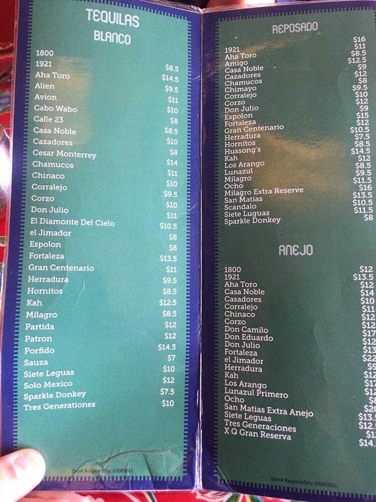 Menu at El Moose restaurant, Seattle