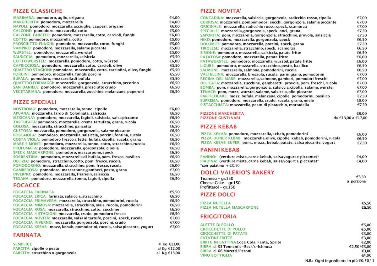 Menu da Il Pomodorino pizzeria, Santo Stefano di Magra