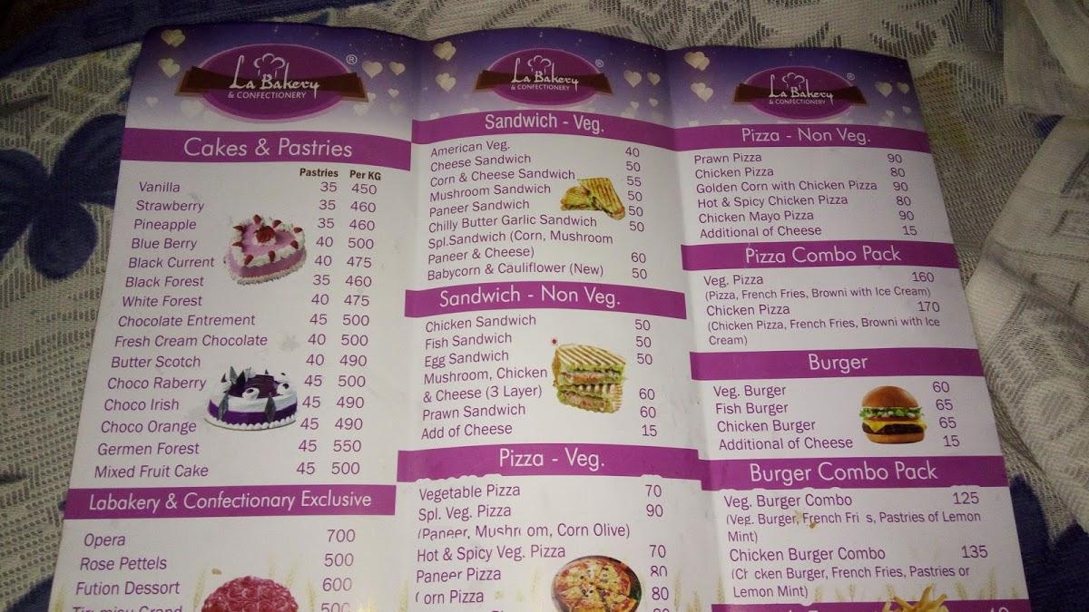 Menu at La Bakery & Confectionery, Avadi, 43XF+5FR Airforce URC