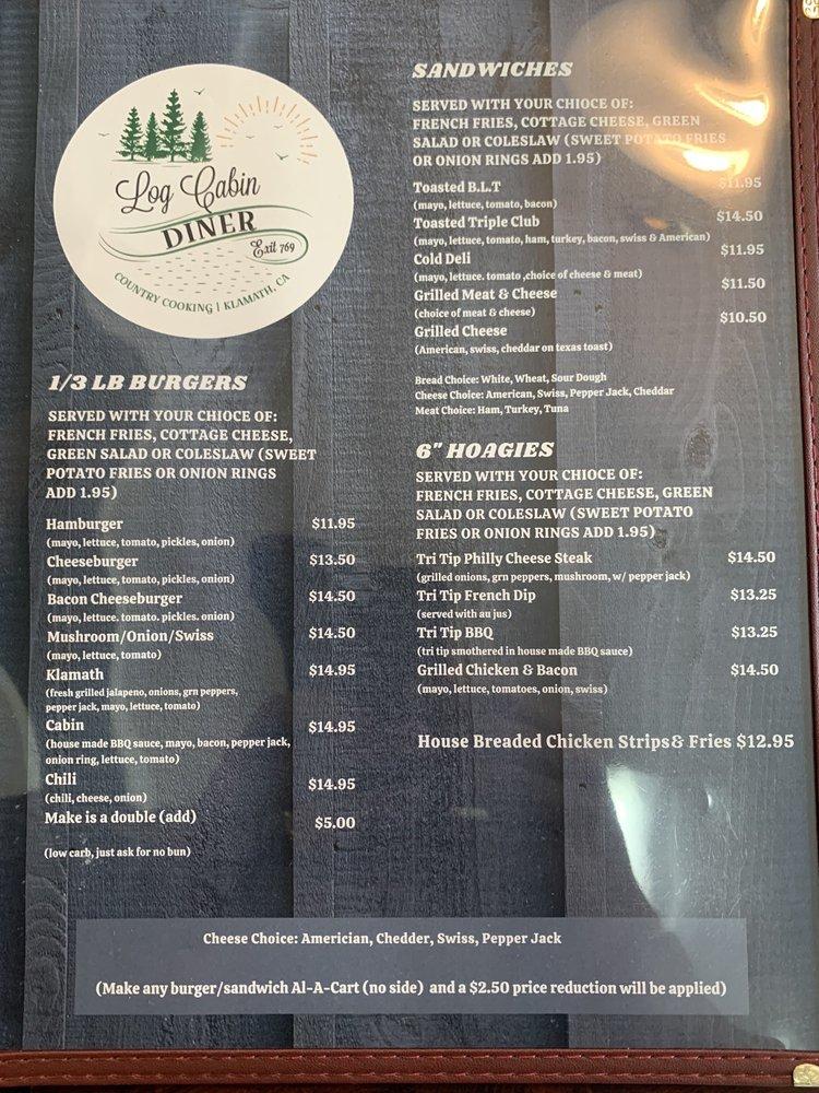 Menu at Log Cabin Diner restaurant, Klamath, 301 CA-169