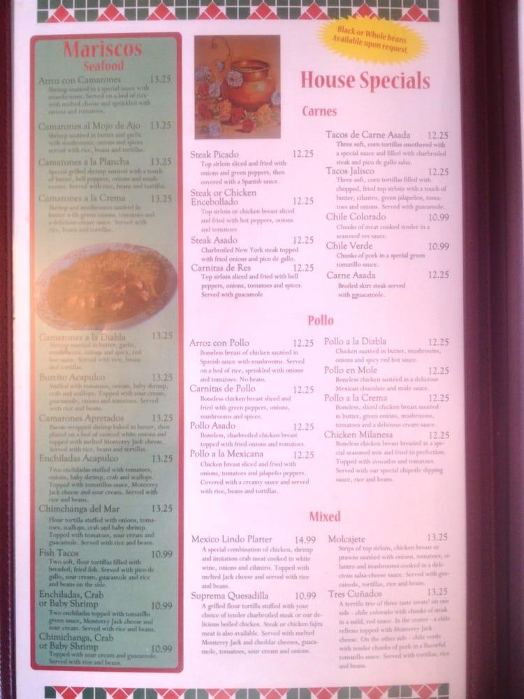 Menu at Mexico Lindo restaurant, Corvallis