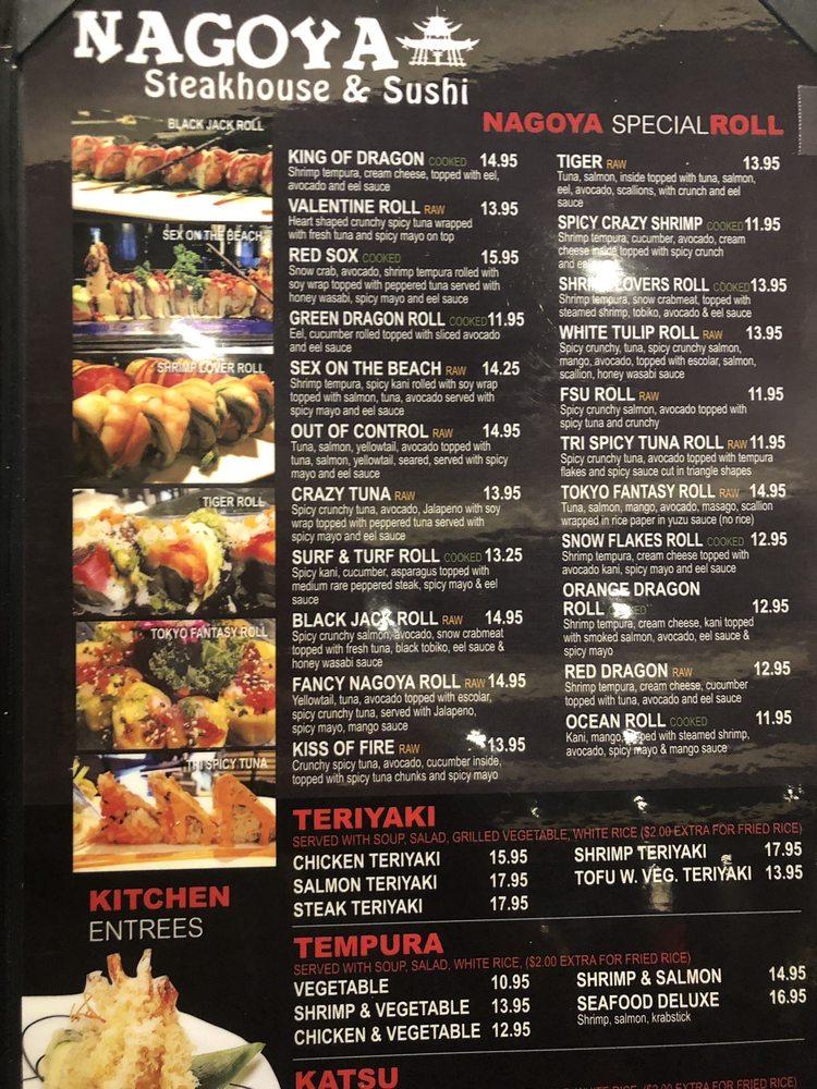 Menu at Nagoya restaurant, Tallahassee