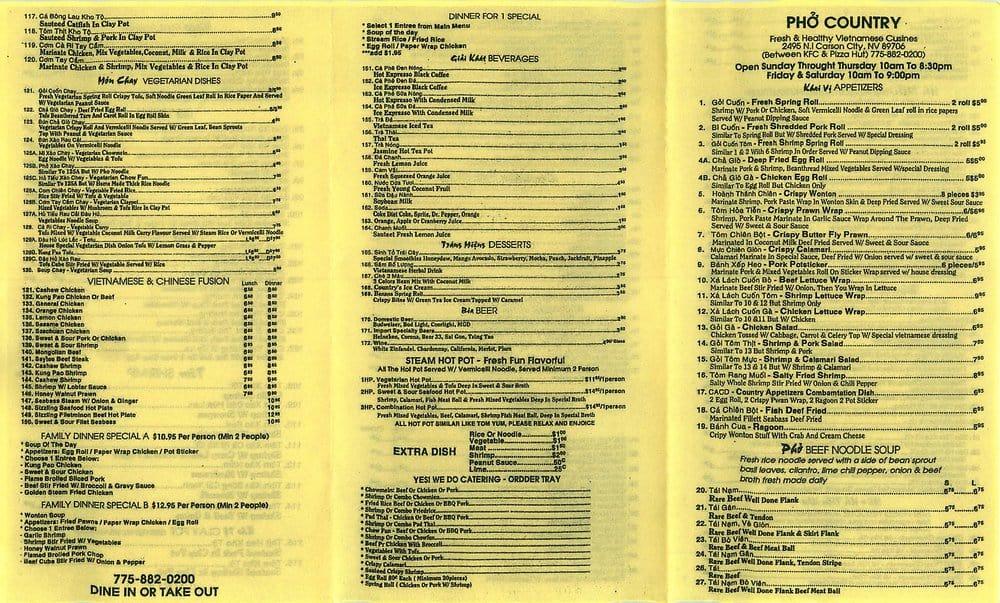 Menu at Pho Country restaurant, Carson City