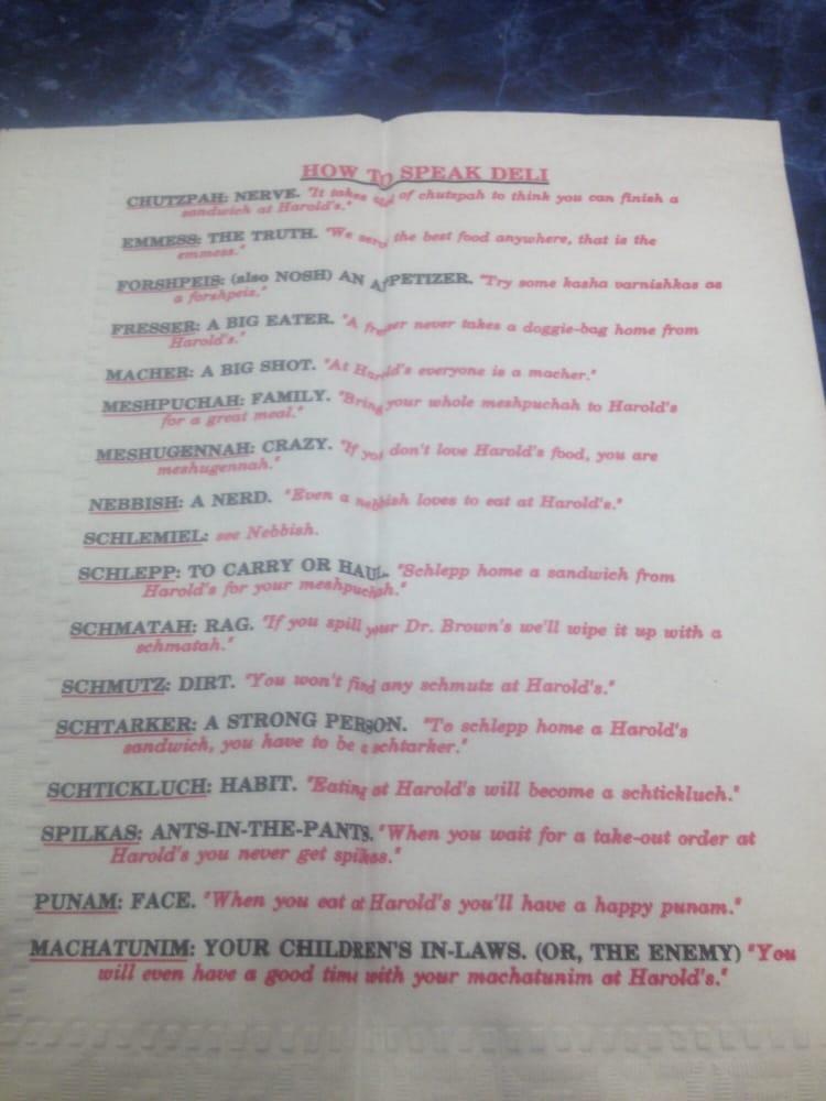 Menu at Harold's New York Deli restaurant, Edison, King Georges Post Rd
