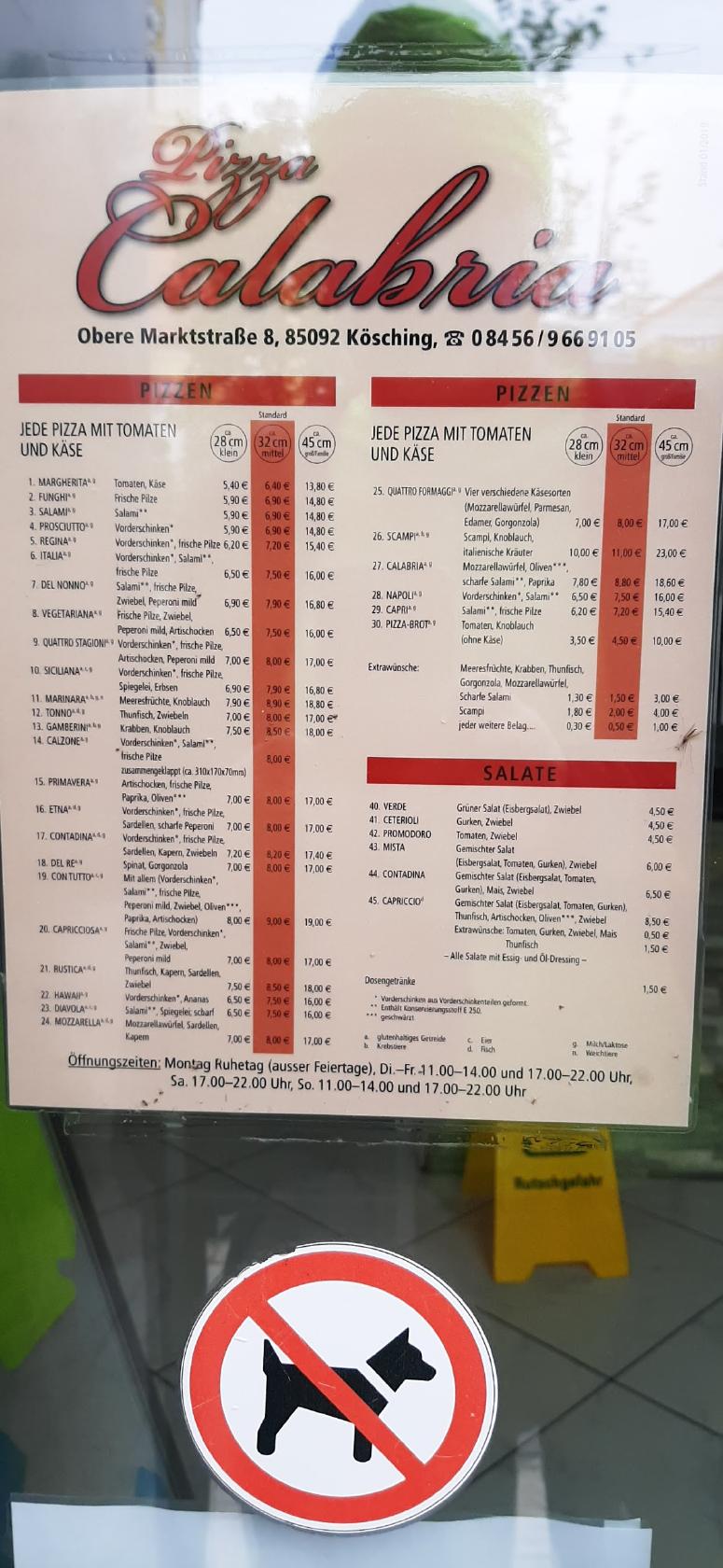Carta de Pizza Calabria, Kösching, Ob. Marktstraße 8