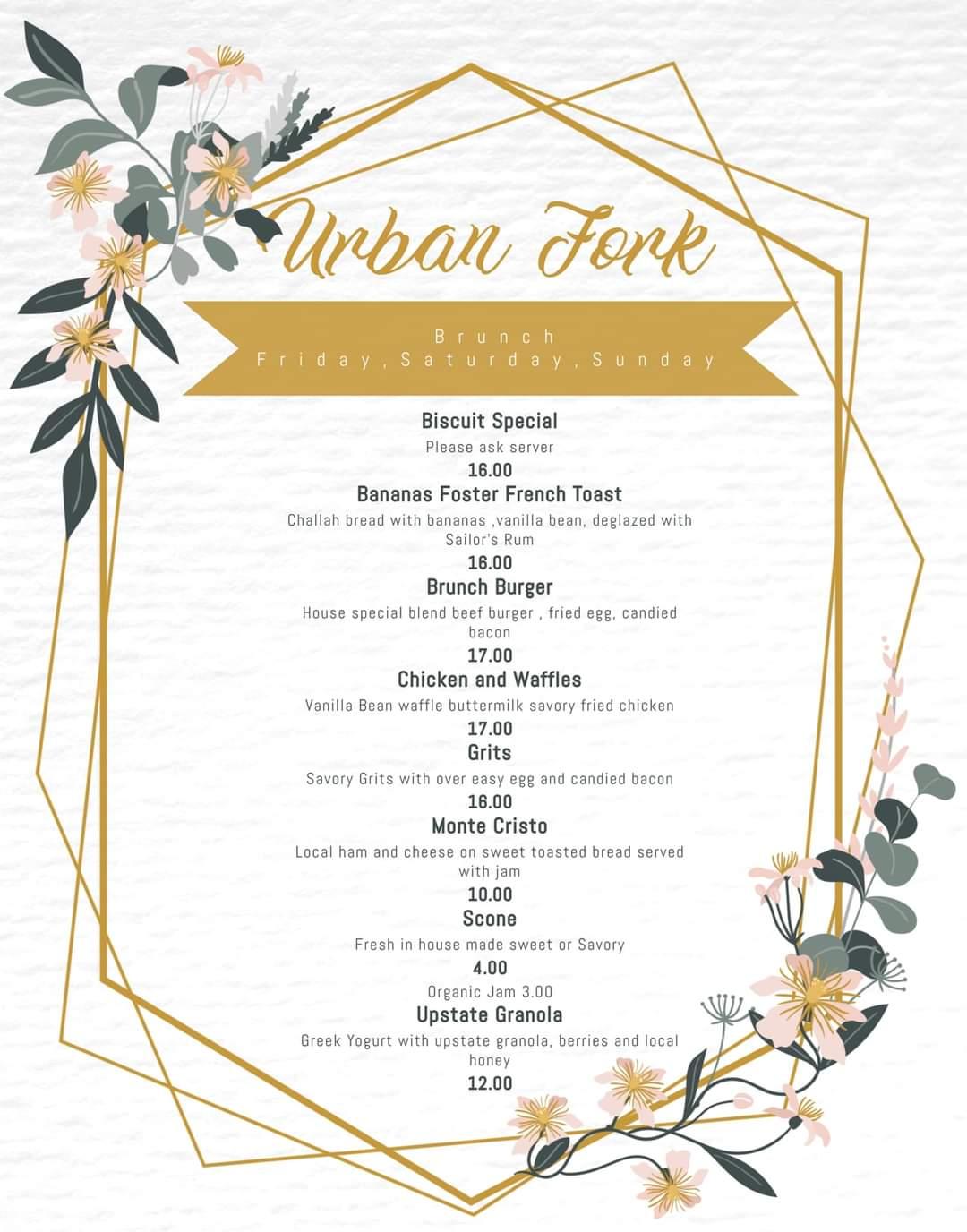 Menu at Urban Fork restaurant, Kingston