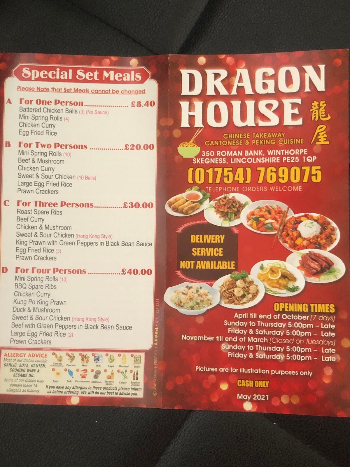 Menu at Dragon House restaurant, Skegness