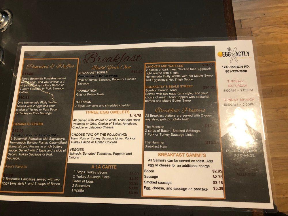 Menu at Eggxactly Breakfast & Deli restaurant, Memphis