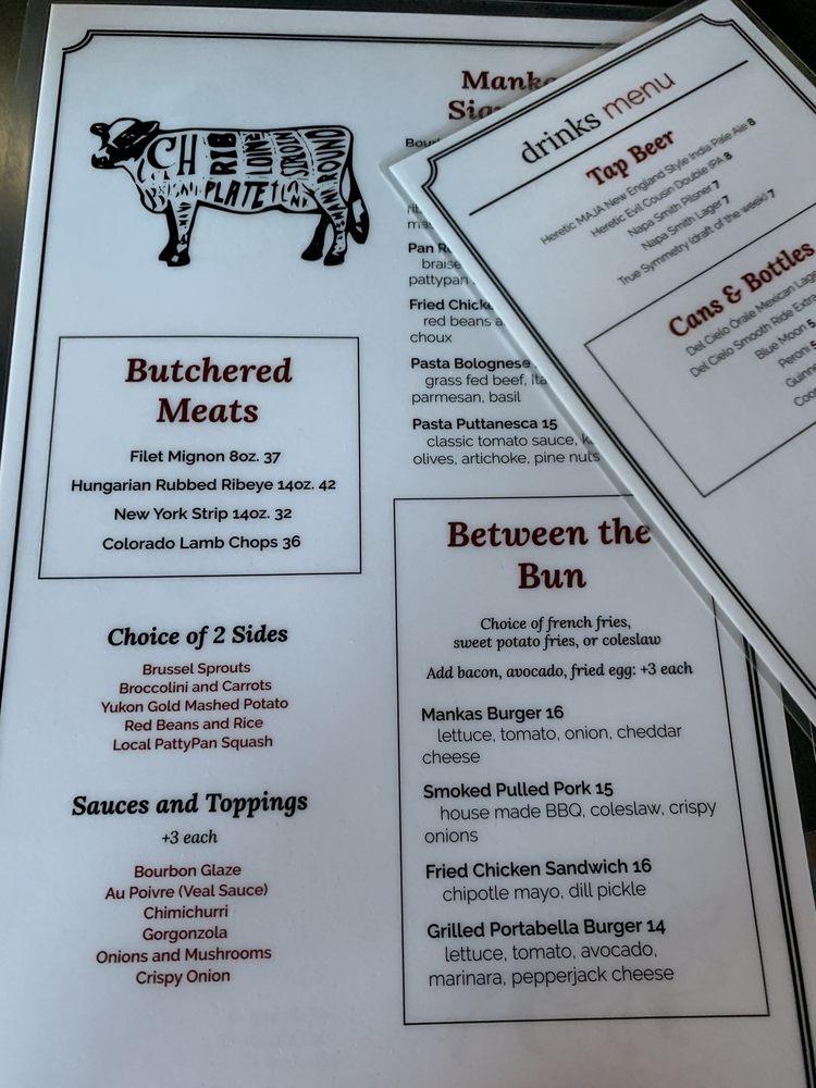Menu at Mankas Grill steakhouse, Fairfield