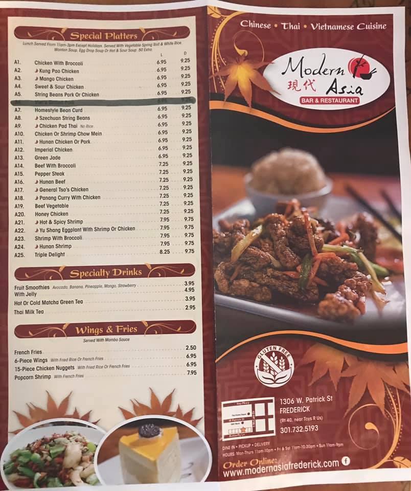 Menu at Modern Asia pub & bar, Frederick
