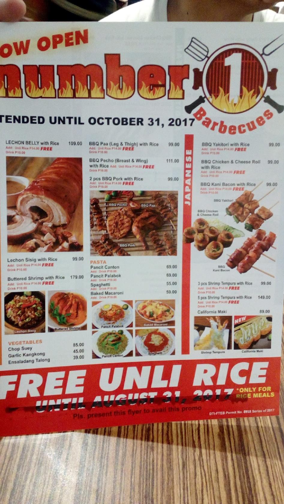 Menu at Number 1 BBQ - SM City East Ortigas, Pasig, H4P4+P3H